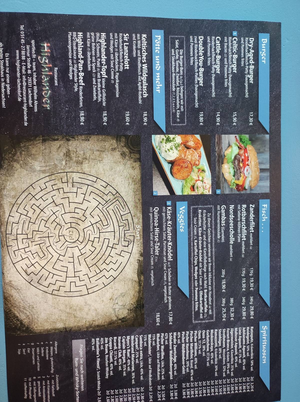 Carta de Restaurant Highlander Lachendorf, Lachendorf