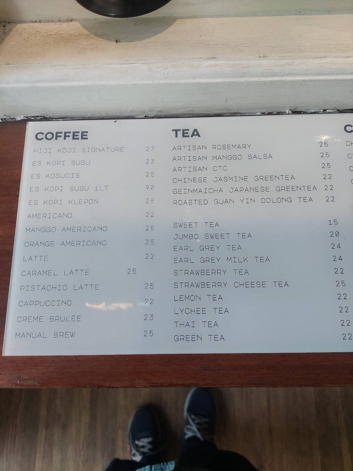 Menu at Hiji Koji, Bandung
