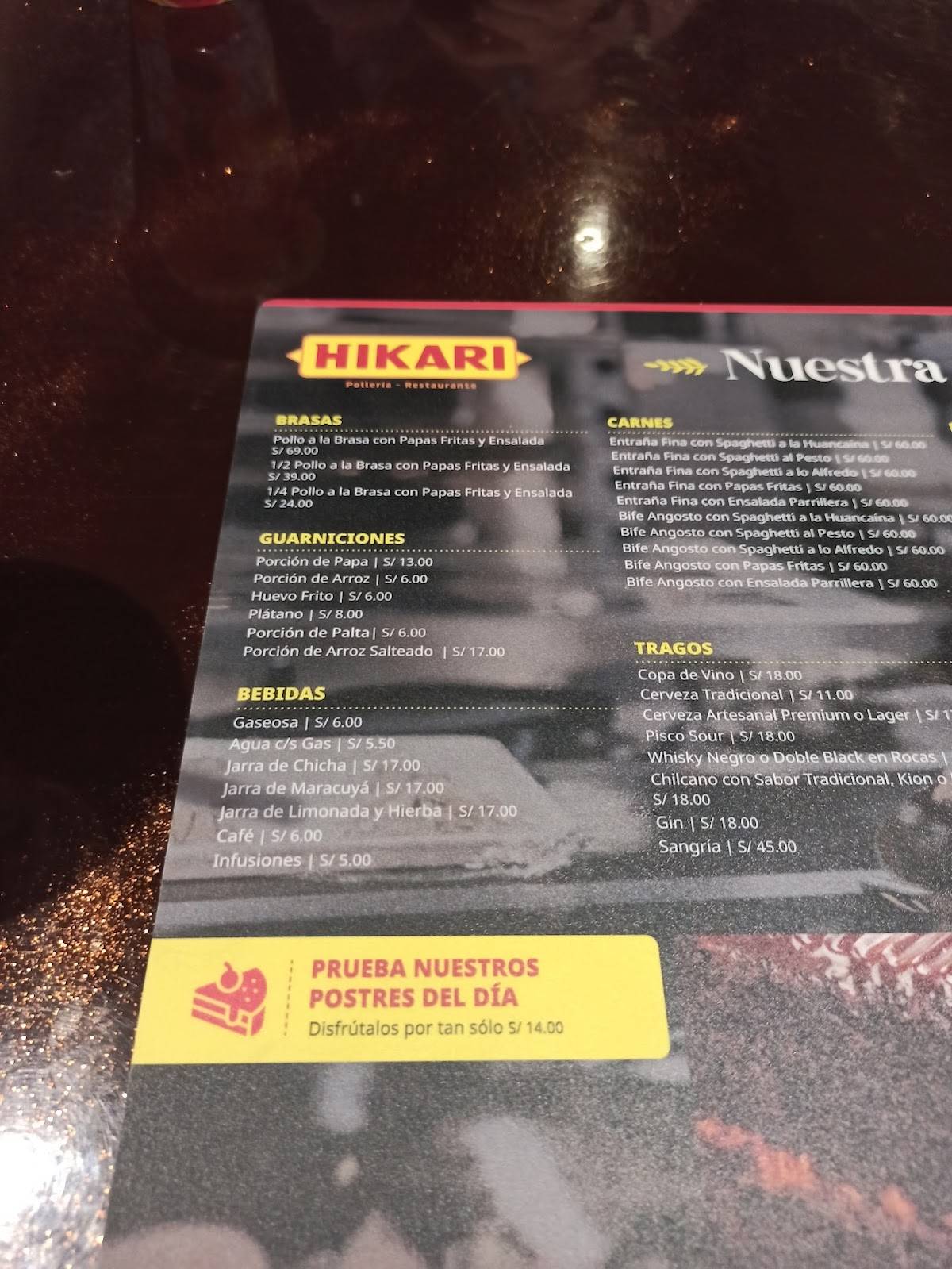 Carta del restaurante Hikari San Miguel, San Miguel, Av. La Mar 2339