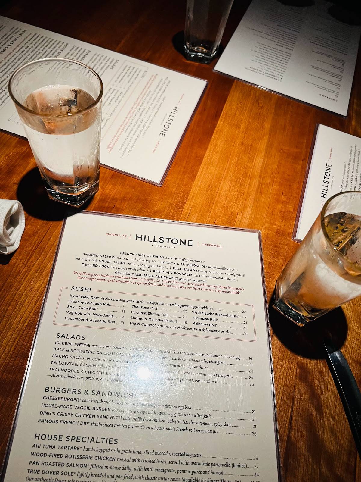Menu at Hillstone Restaurant, Phoenix, E Camelback Rd