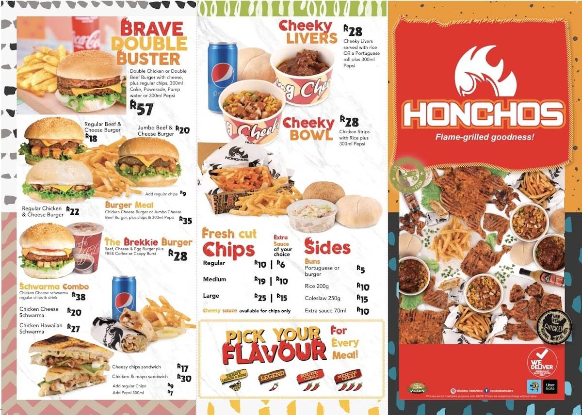 Carta del restaurante Honchos Pretoria Pretorius Street, Pretoria