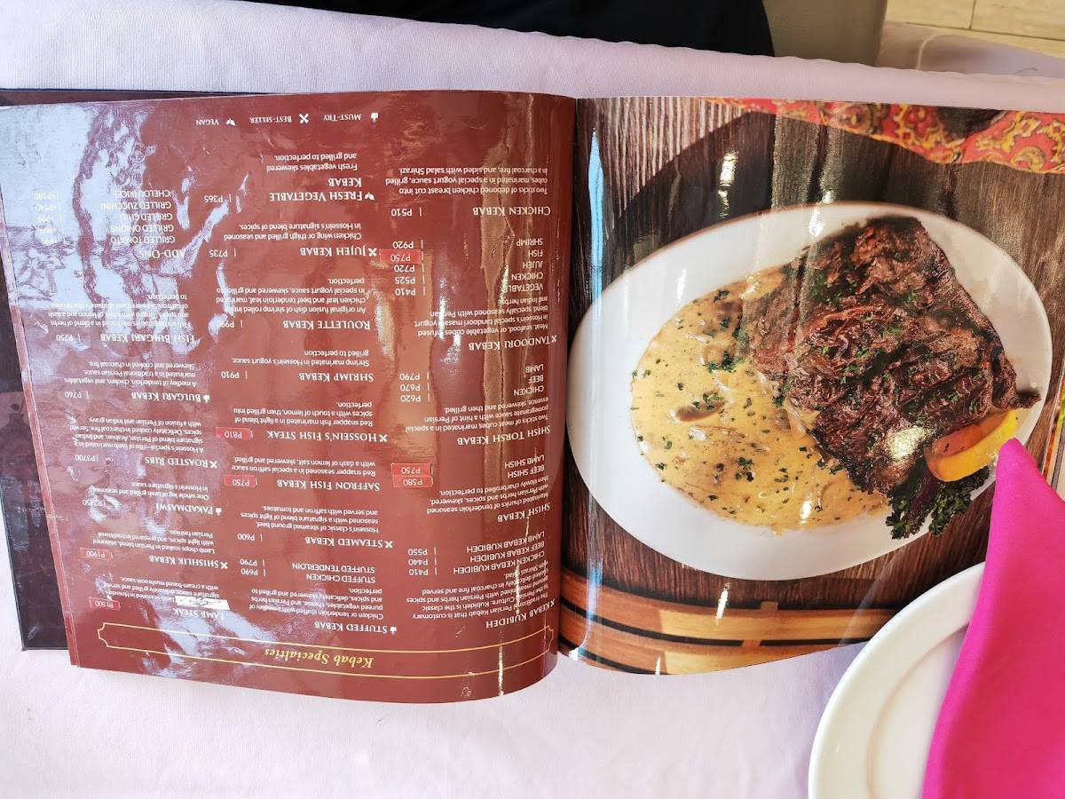 Menu at Hossein's Persian Kebab restaurant, Makati, LKV Building