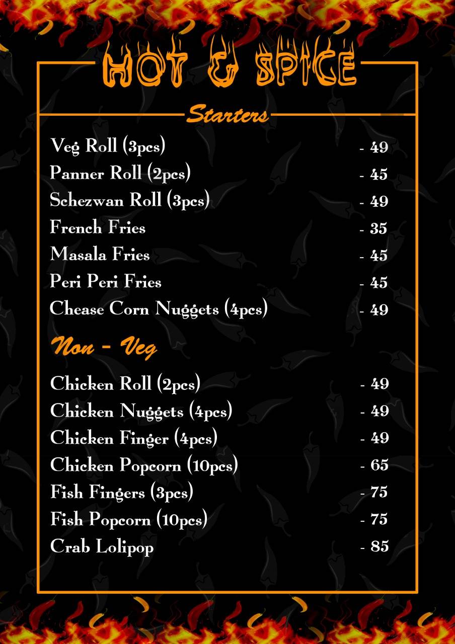 Menu at Hot and Spice, Chennai, 129