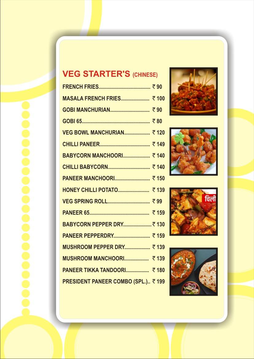 Menu at Hotel PRESIDENT Family Restaurant, Muddebihal