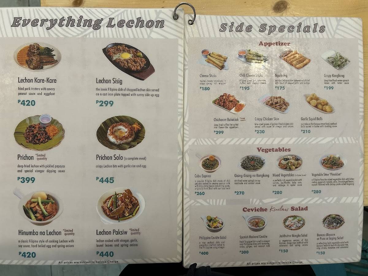 Menu at House of Lechon restaurant, Cebu City, Acacia St