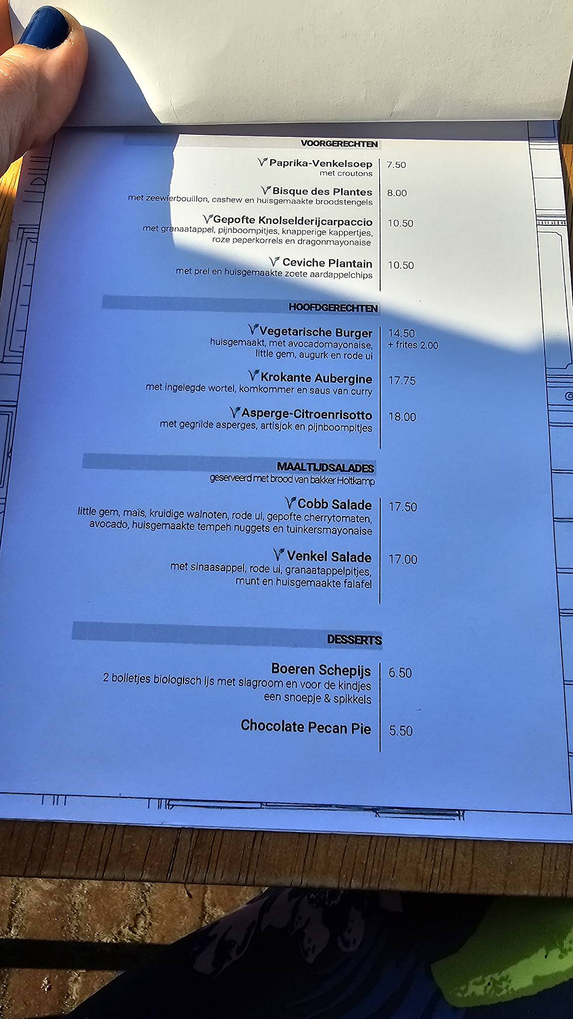 Menu at Huszár, Delft