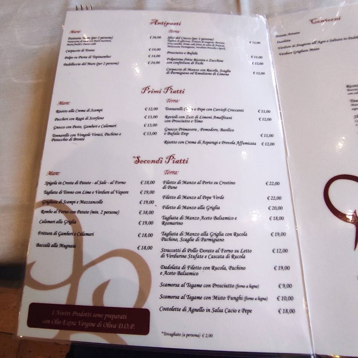 Menu da Ristorante Il Ciocco, Tivoli