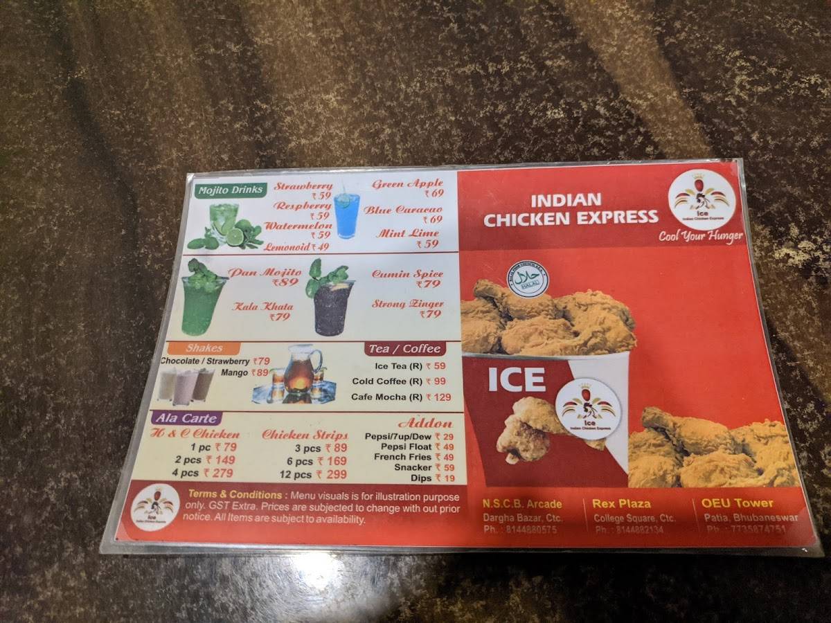 Menu at Indian Chicken Express, Cuttack, N.S.C.B Arcade