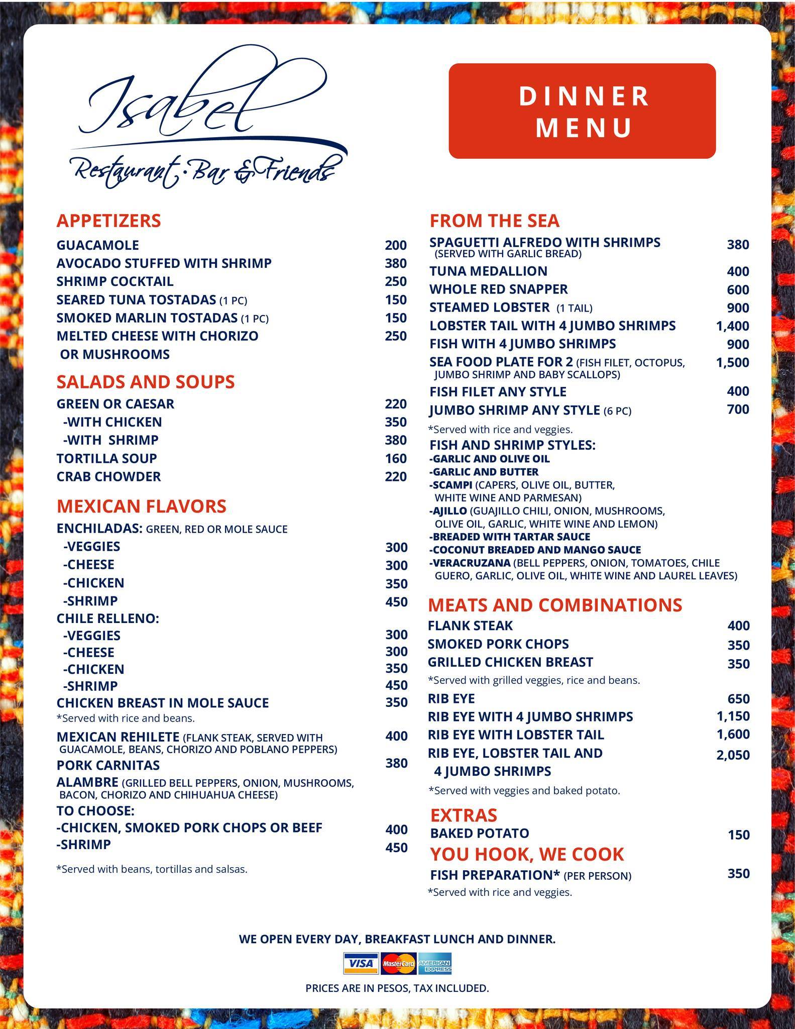 Menu at Isabel Restaurant Bar & Friends, Cabo San Lucas