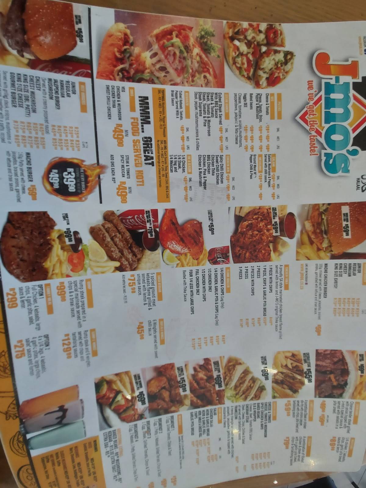 Menu at J-MO'S FORDSBURG restaurant, Johannesburg