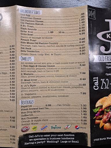 Menu at JJ's Kitchen restaurant, Rocky Mount