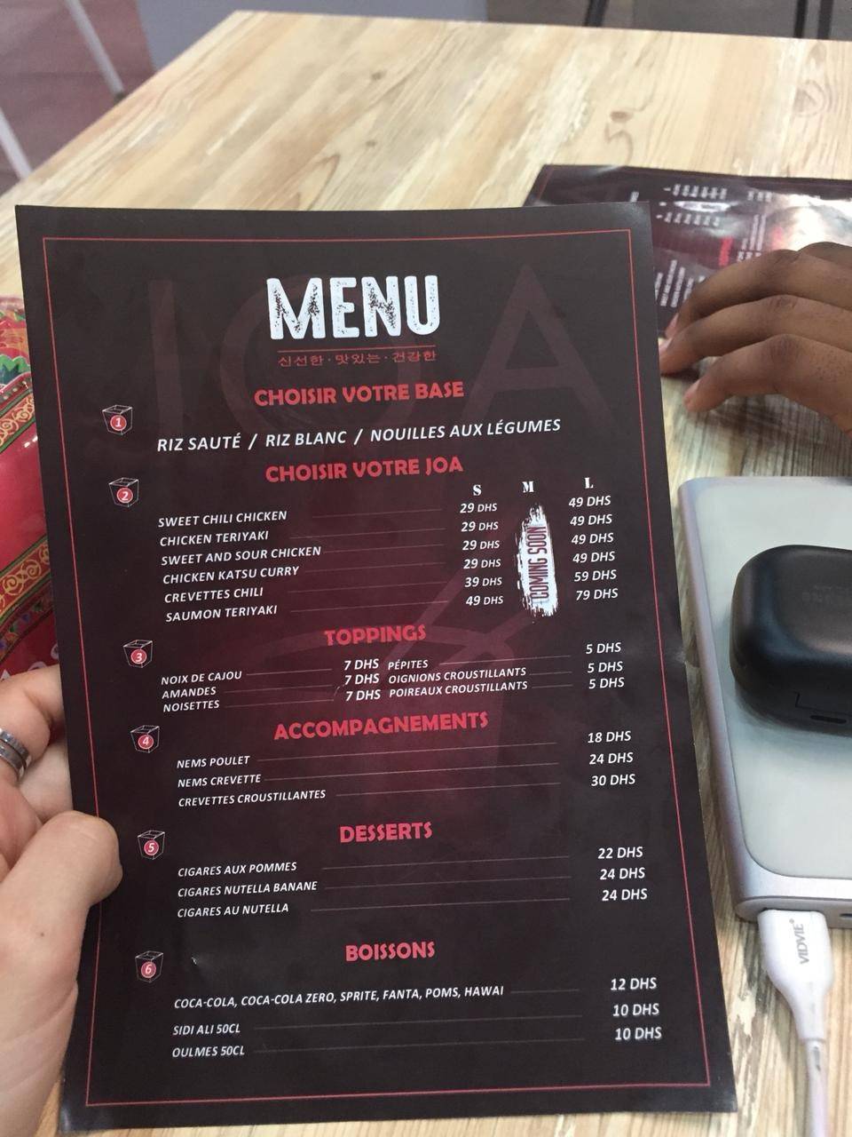 Carta del restaurante JOA 2MARS, Casablanca