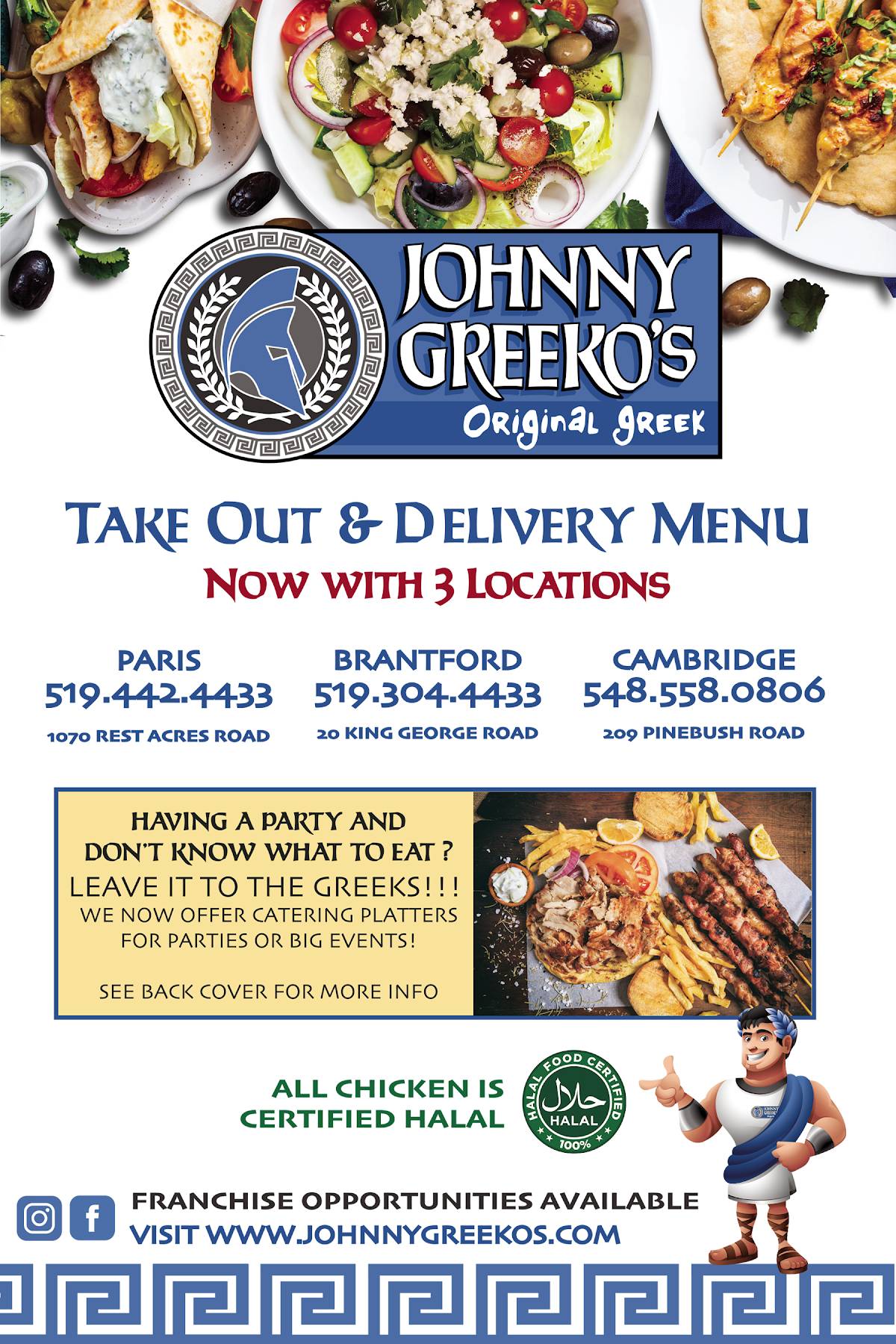 Menu au Johnny Greekos restaurant, Comté de Brant