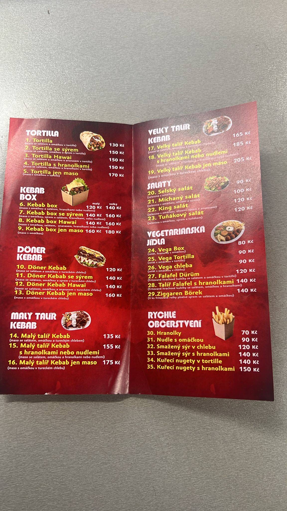 Menu at Jordan kebab restaurant, Veselí nad Lužnicí