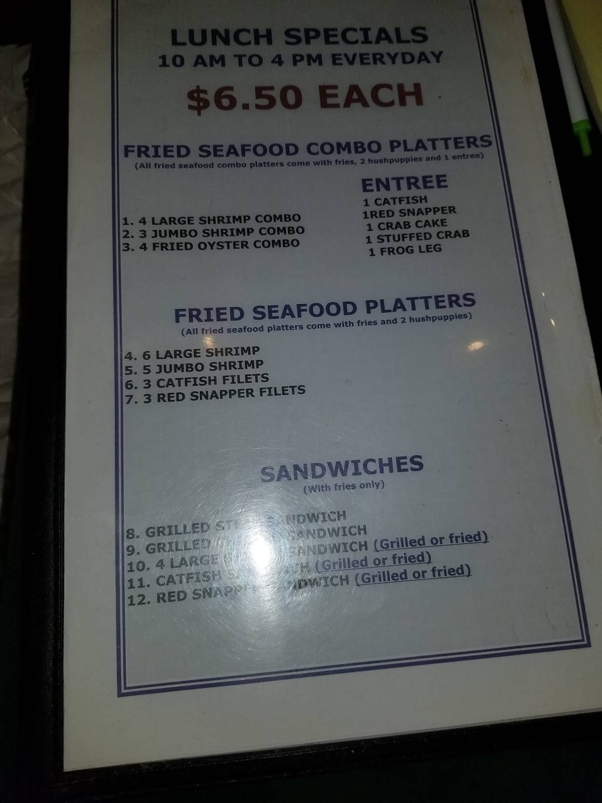 Menu at Jumbo Seafood restaurant, Tyler, Mineola Hwy