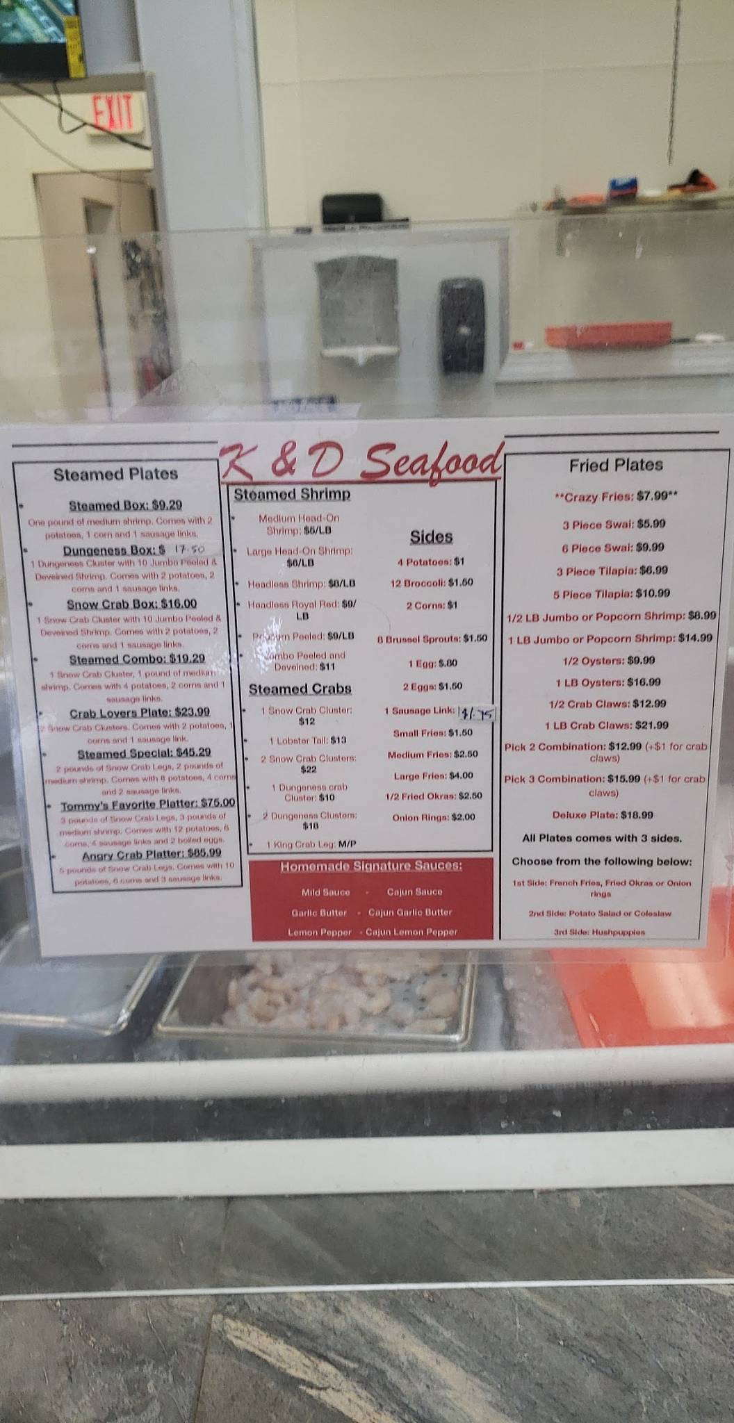 Menu at K&D Seafood restaurant, Mobile, US-90