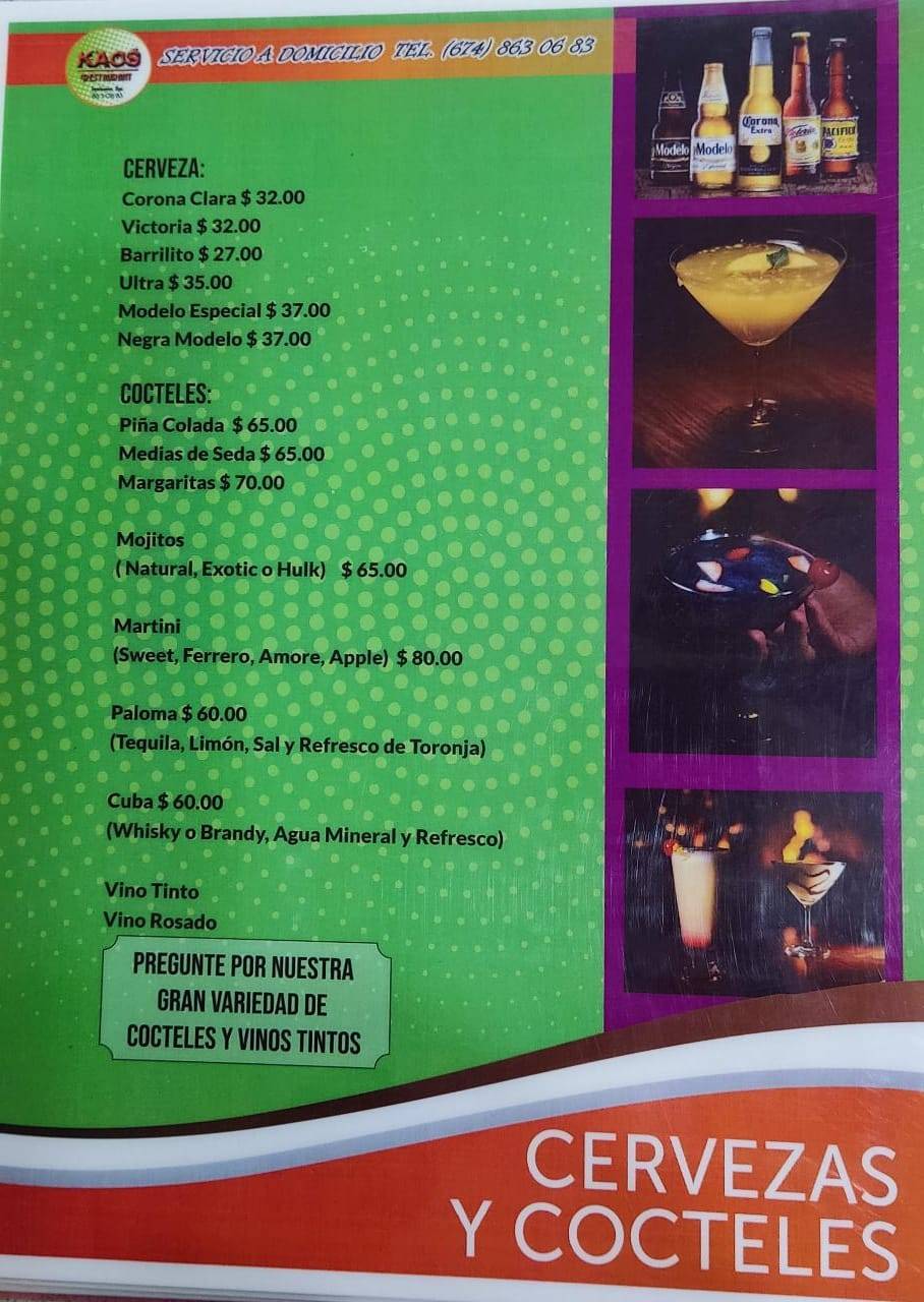 Carta de KAOS RESTAURANT, Santa Catarina de Tepehuanes