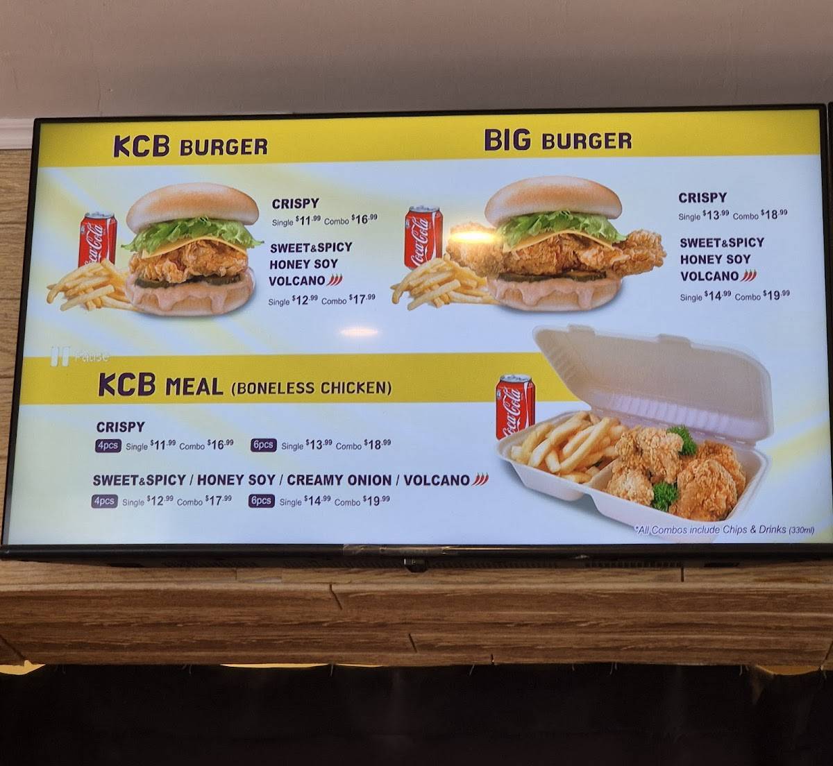 Menu at KCB Miramar, Wellington