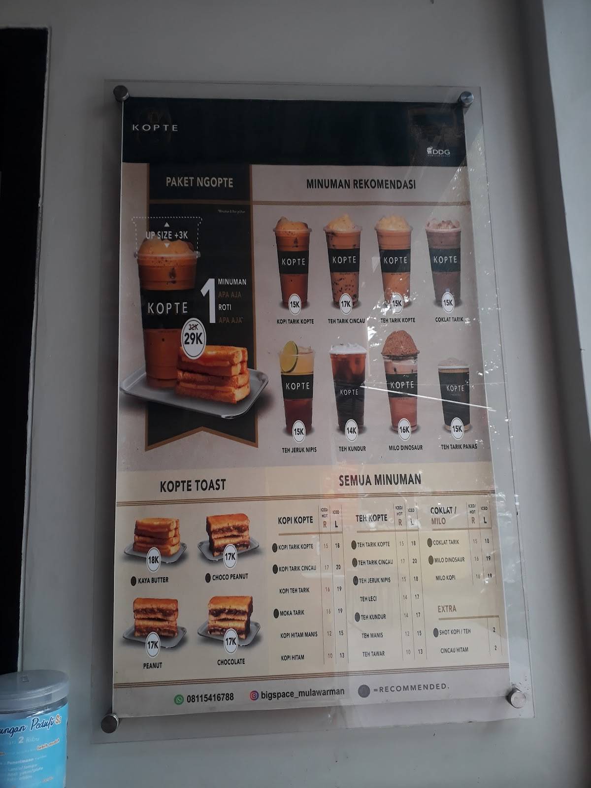 Menu at KOPTE TARIK, Tarakan
