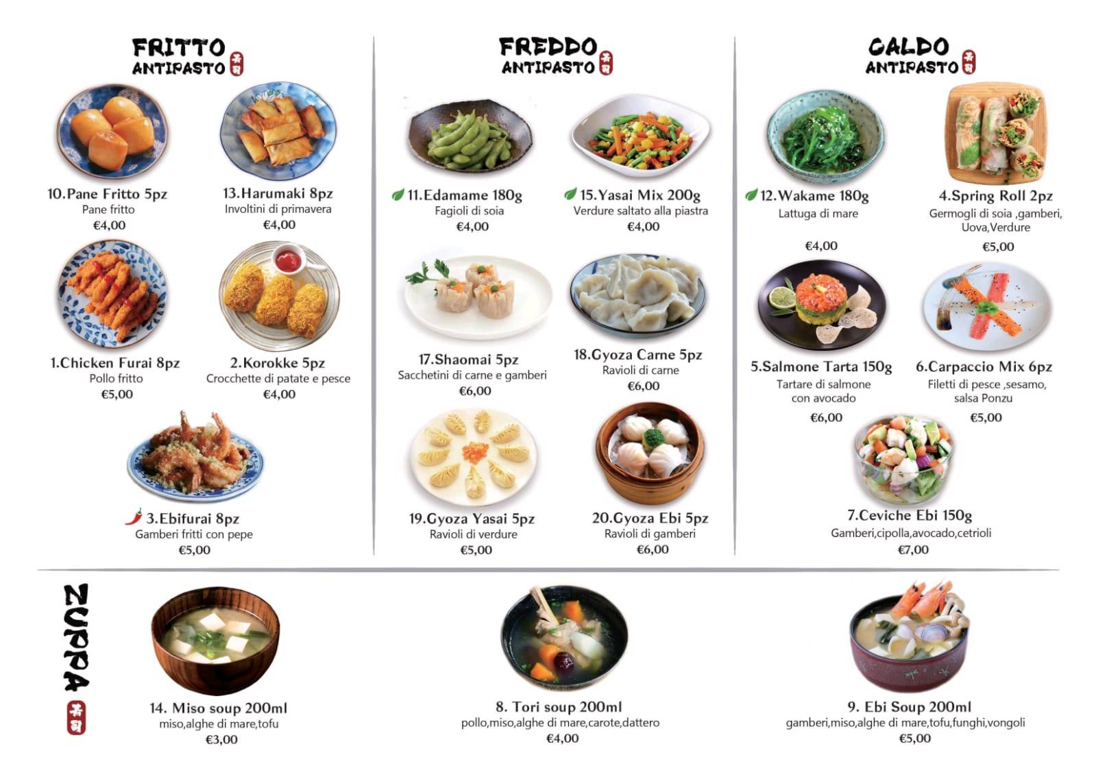 Menu da Kaiyo Sushi ristorante, Opicina