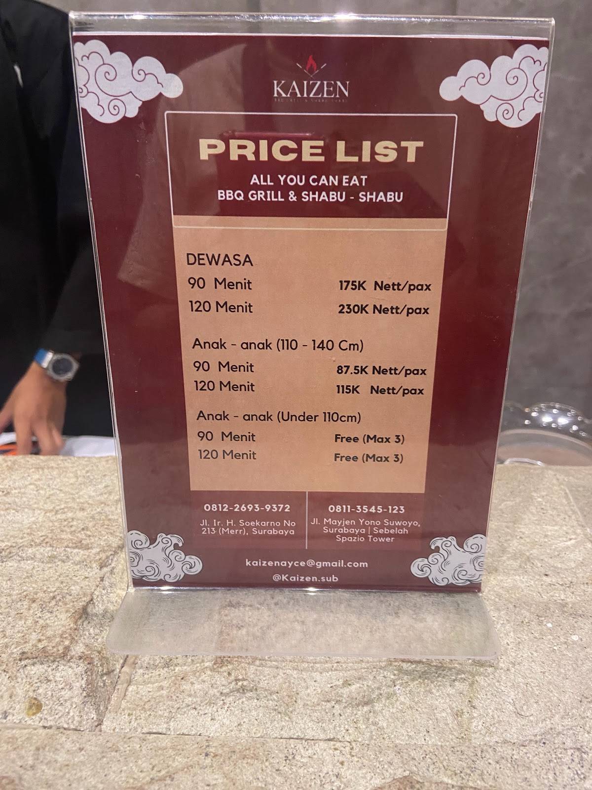 Menu at Kaizen All You Can Eat BBQ Grill & Shabu - Shabu, Surabaya