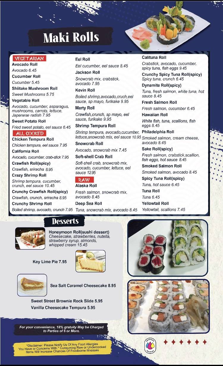 Menu at Kanpai Sushi Bar And Fusion, Jackson