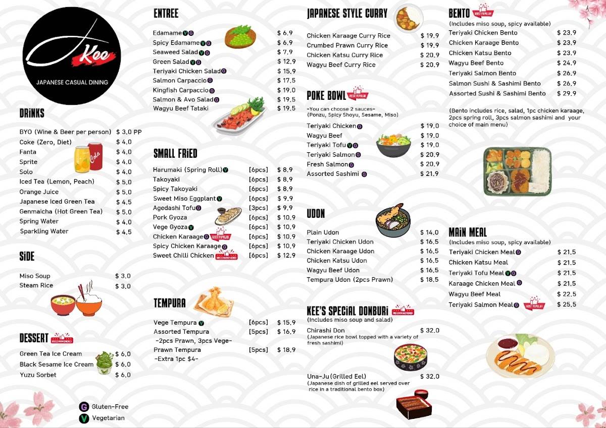 Menu at Kee Japanese Restaurant, Allambie Heights