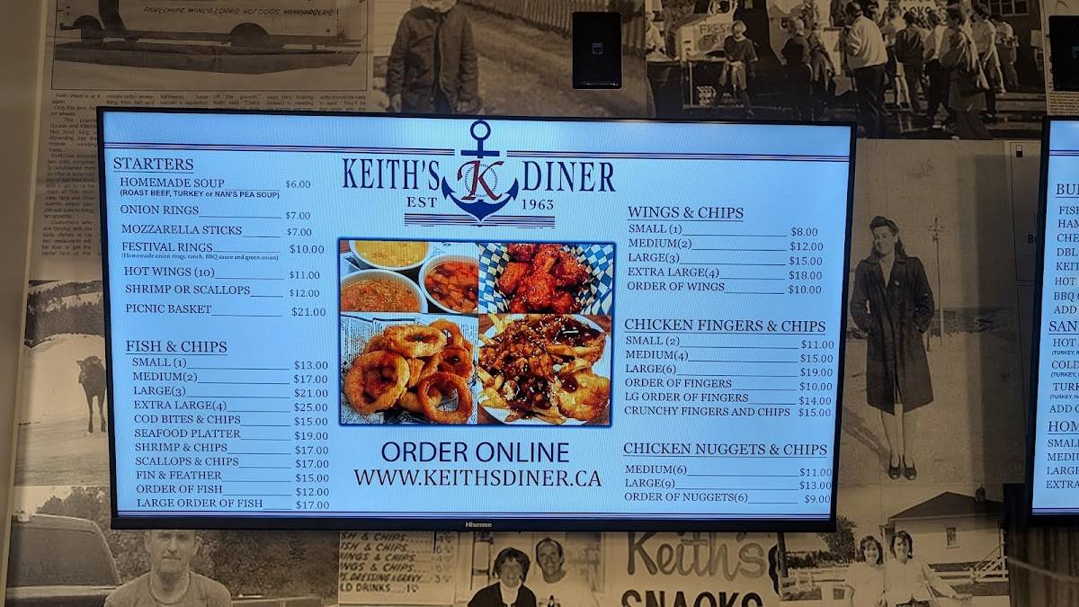 Menu at Keith's Diner restaurant, St. John's