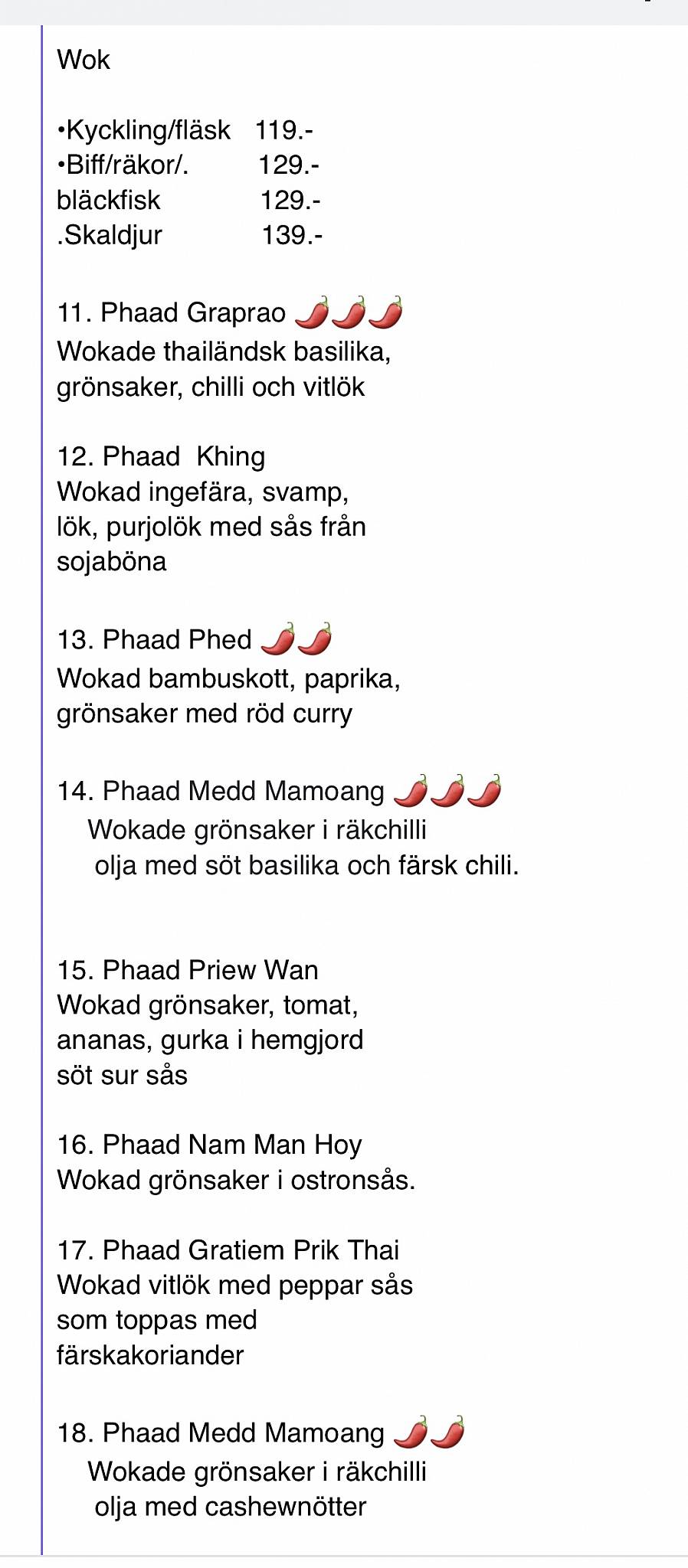 Menu at Khao Hom restaurant, Älta