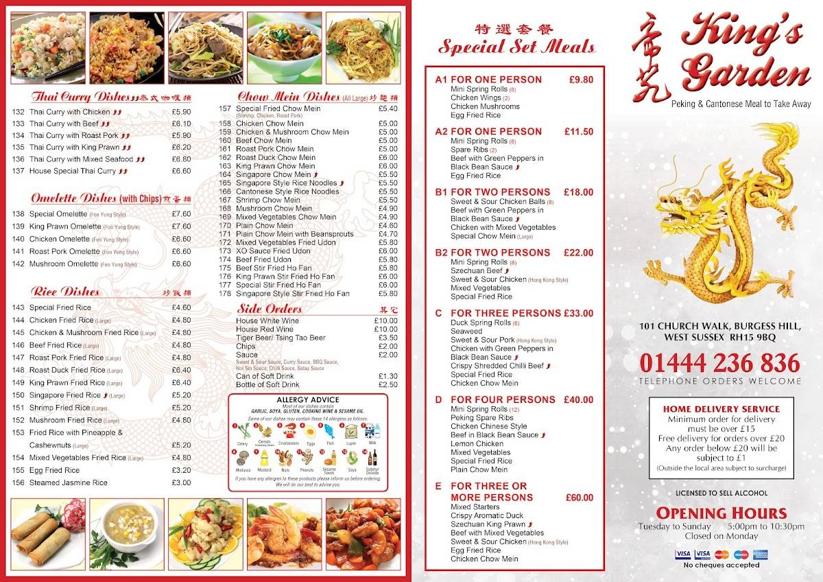 Menu at King's Garden Chinese Takeaway fast food, Burgess Hill