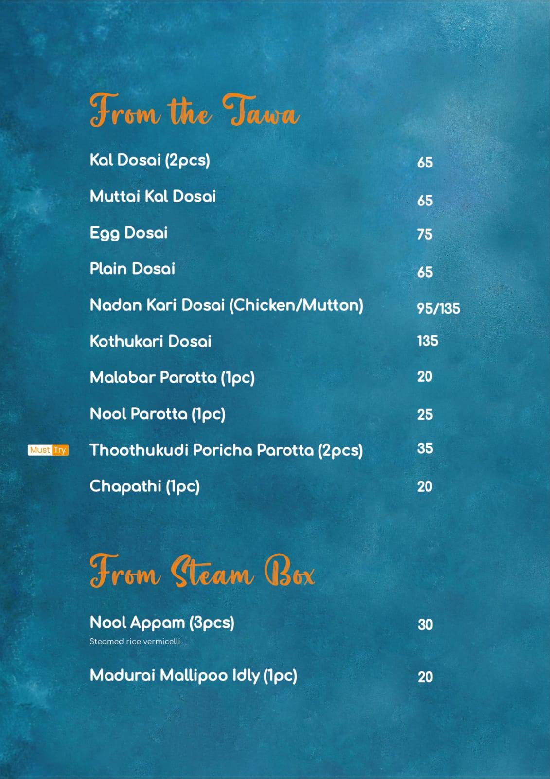 Menu at Knockout rusi, Chennai