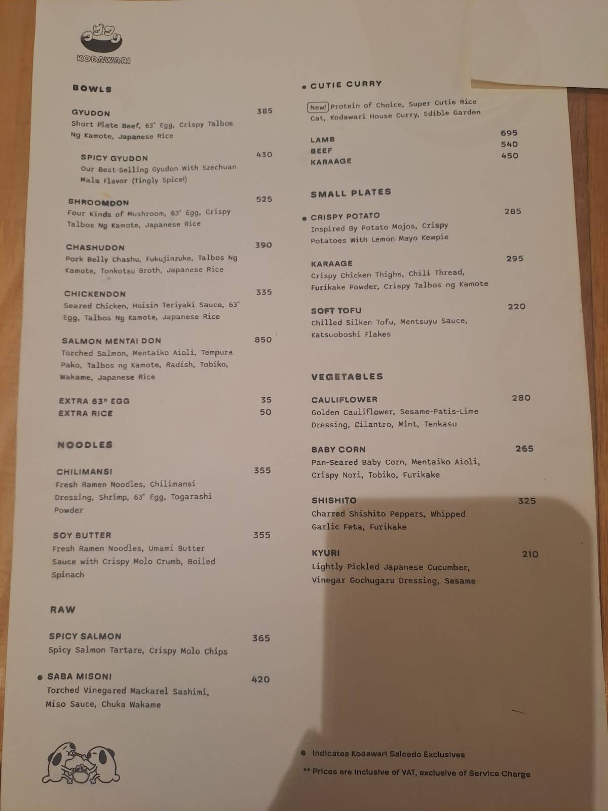 Menu at Kodawari Salcedo restaurant, Makati