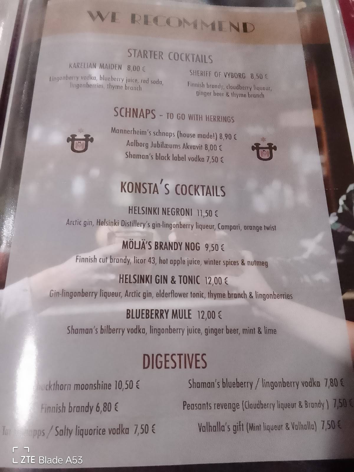Menu at Restaurant Konstan Möljä, Helsinki