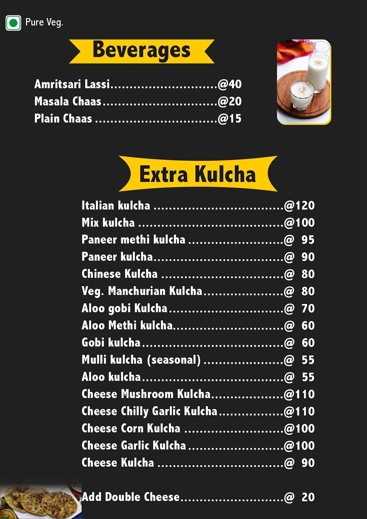 Menu at Kulcha Affairs, Bharuch