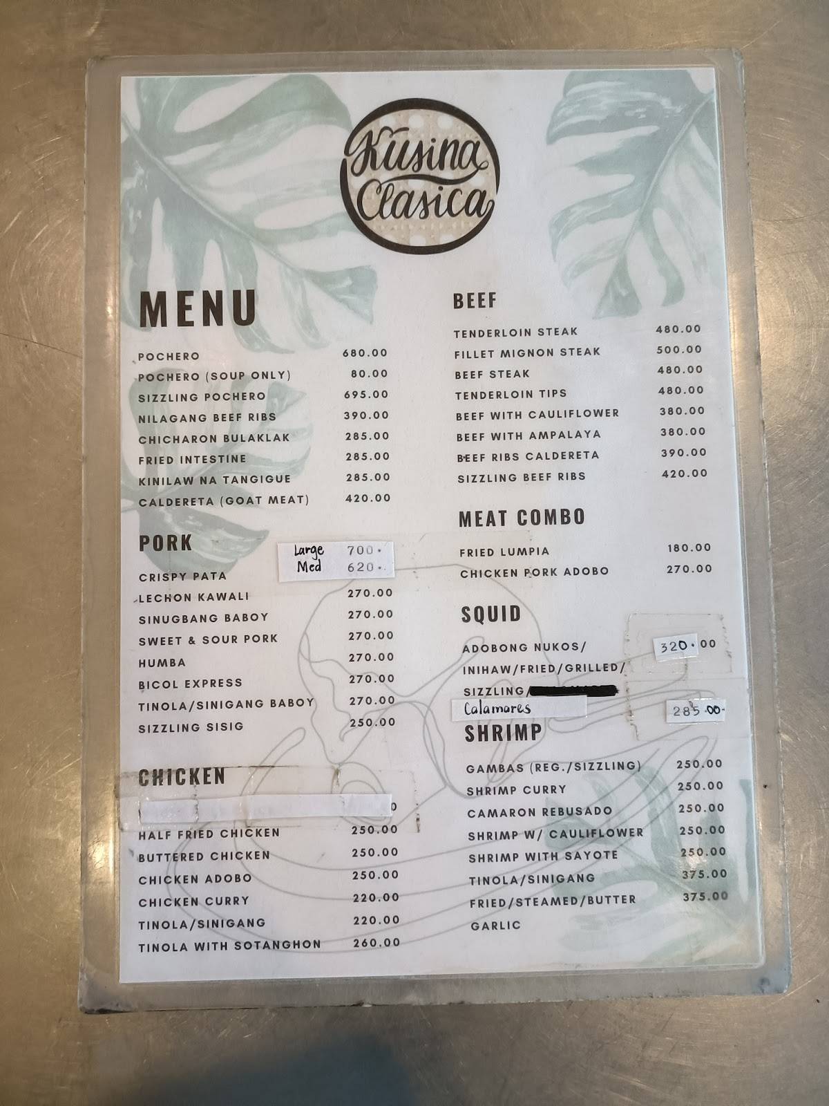 Menu at Kusina Clasica restaurant, Cebu City, GND Building