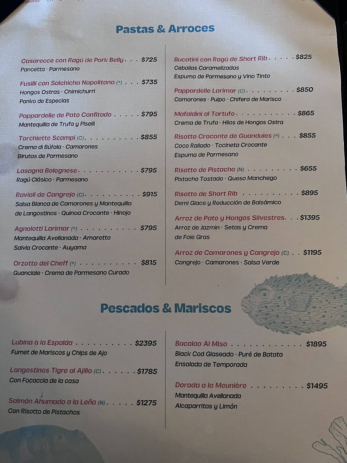 Carta del restaurante LARIMAR, Santo Domingo
