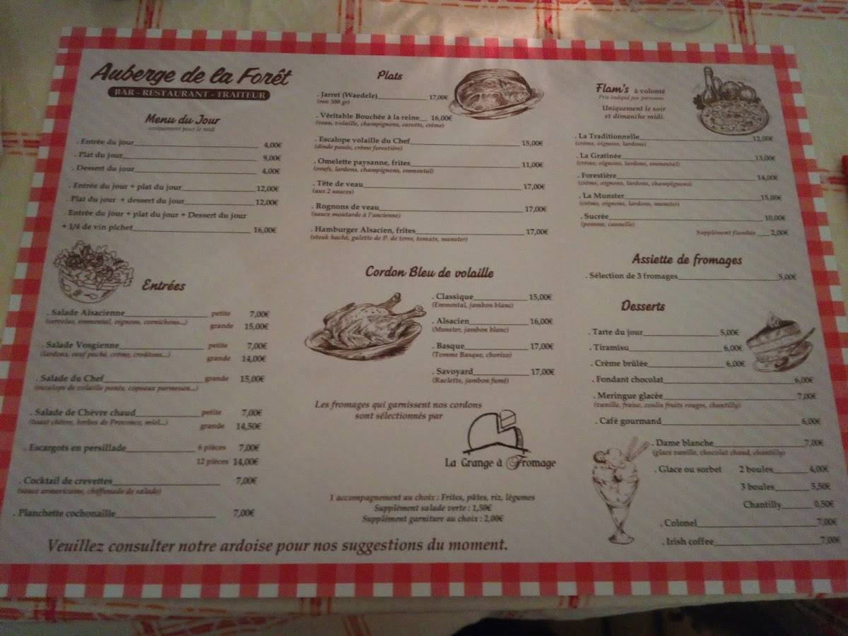Menu au L’Auberge de la Forêt restaurant, Saint-Avold