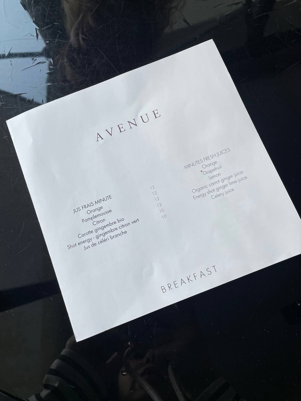 Menu at L'Avenue restaurant, Paris, 41 Av. Montaigne