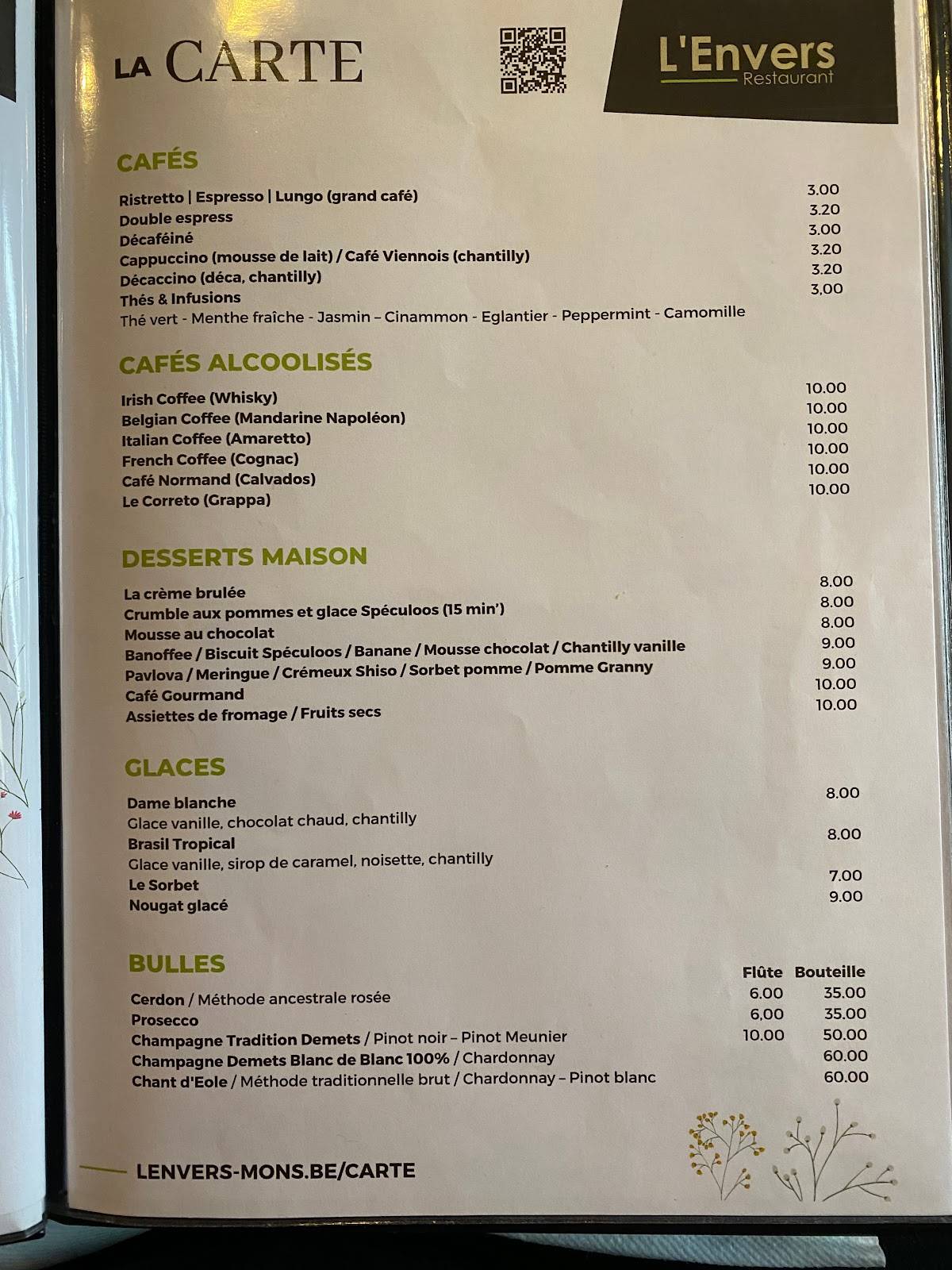 Menu au L'Envers, Mons