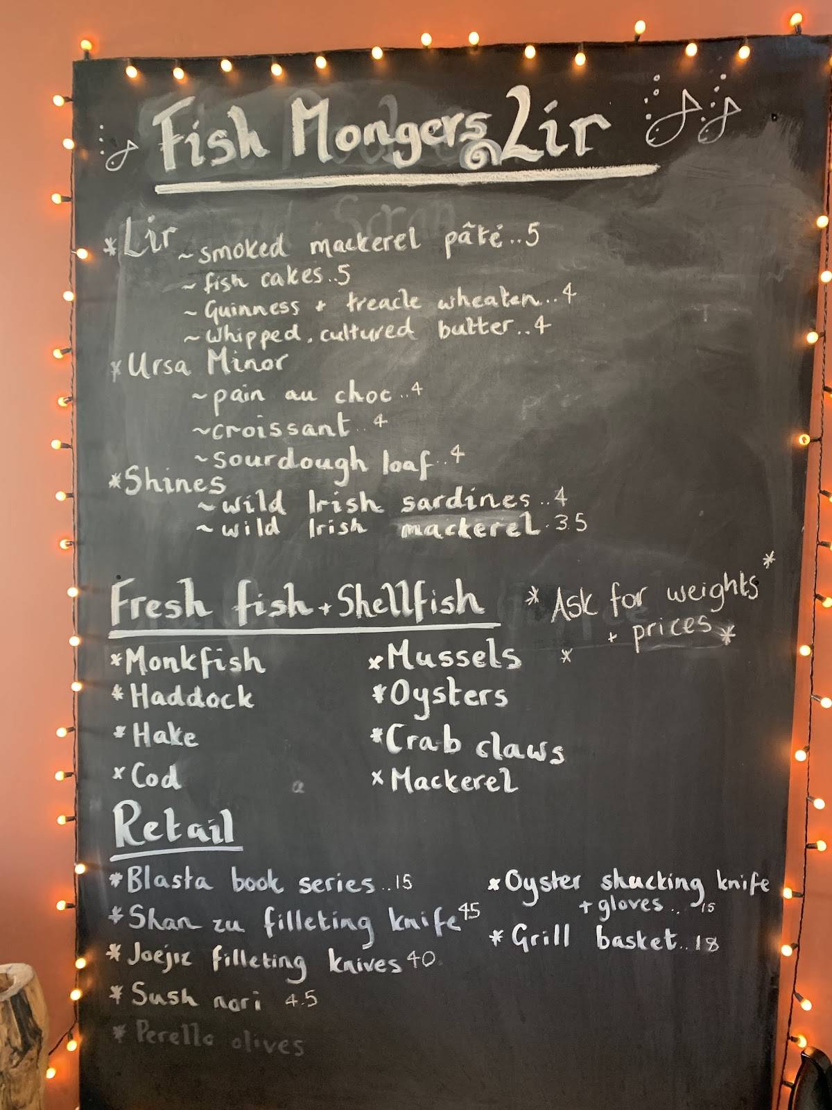 Menu at LIR restaurant, Coleraine
