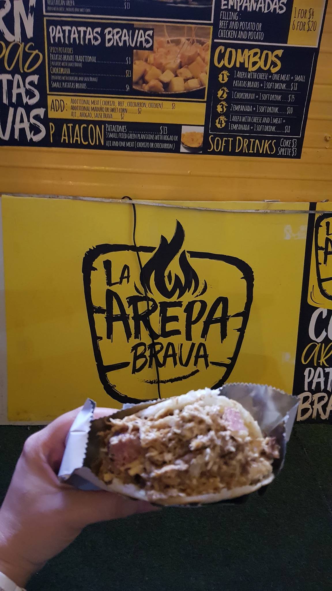 Menu at La Arepa Brava restaurant, Fortitude Valley