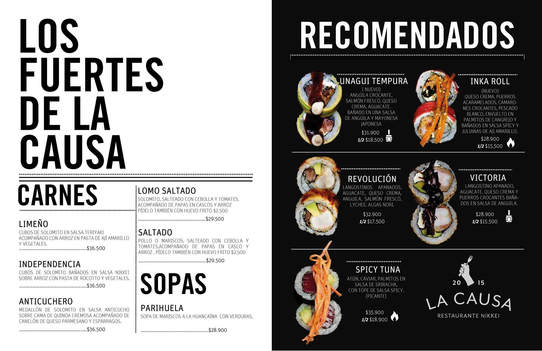 Carta de Restaurante La Causa El Poblado, Medellín, Carrera 33 No 8A 41