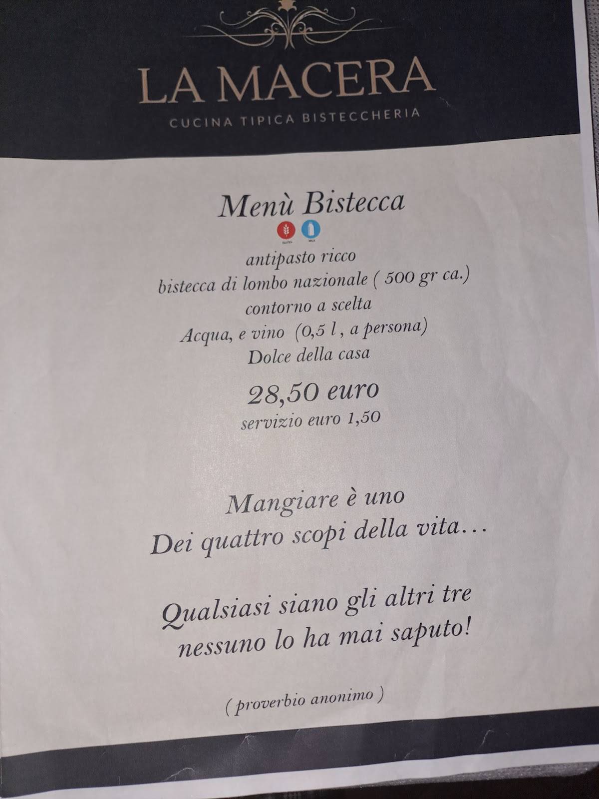Speisekarte von La Macera restaurant, Cerquotti-madonna del Piano