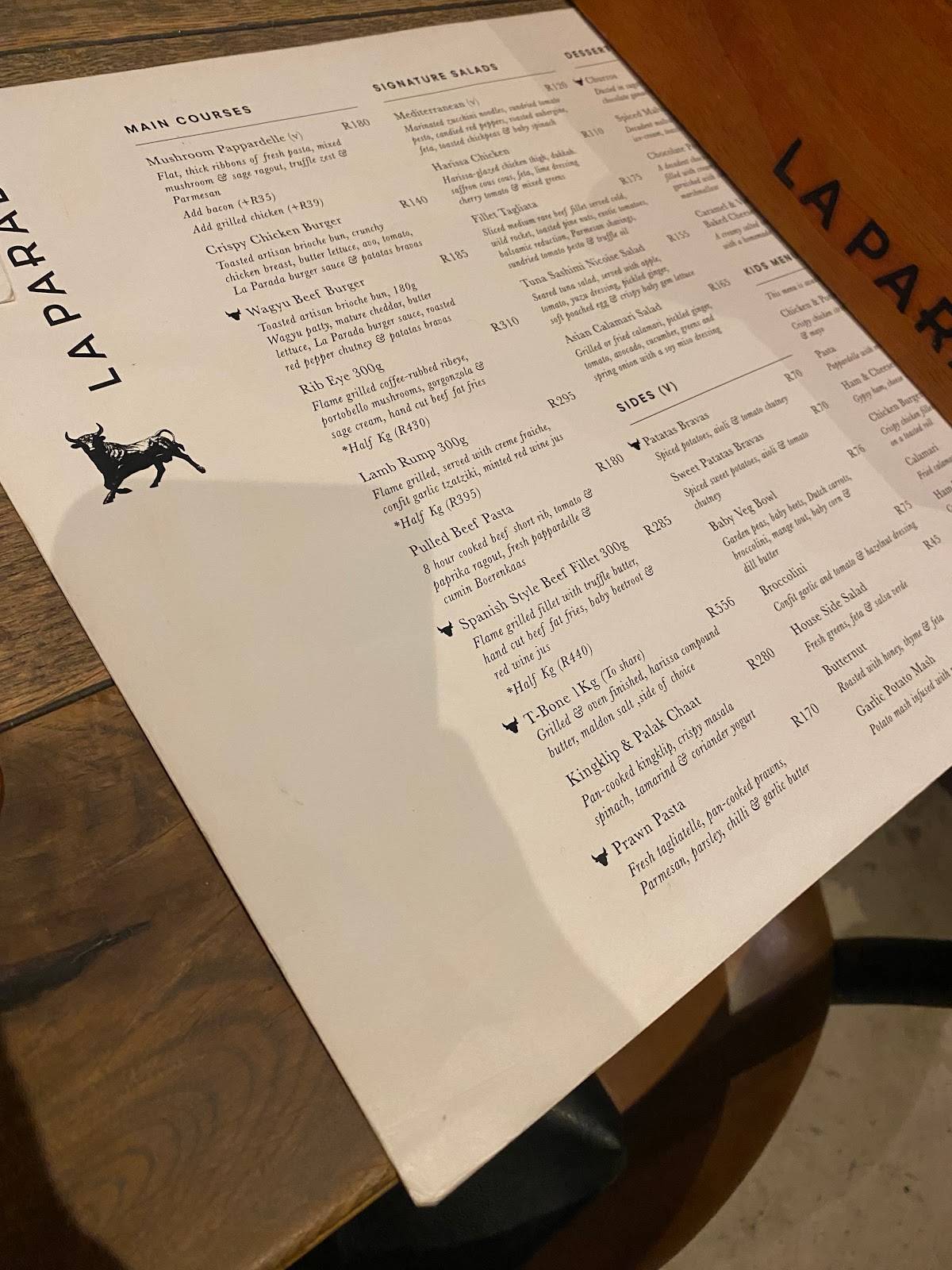 Menu au La Parada Rosebank restaurant, Johannesburg, Shop 22