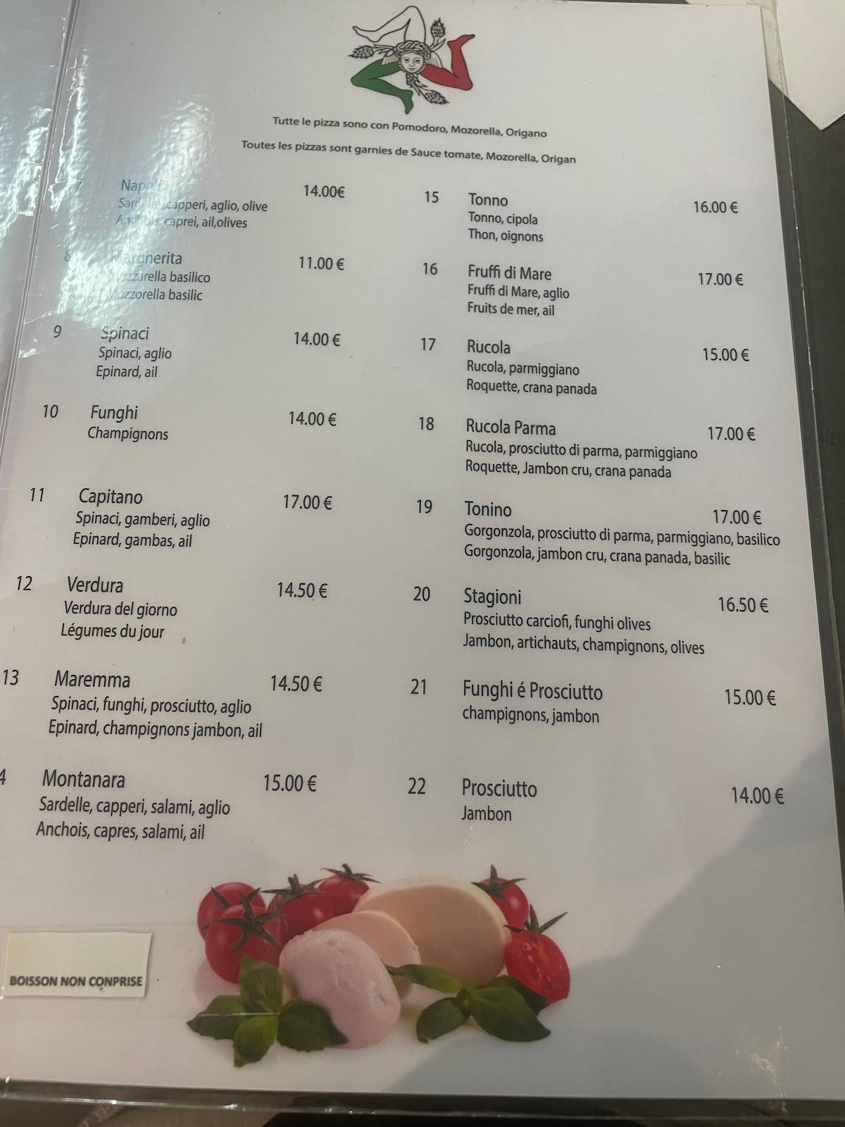 Menu au La Storia restaurant, Bandol
