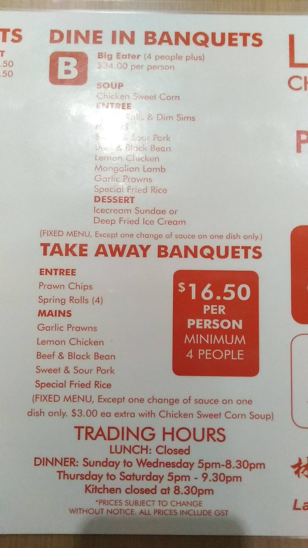 Menu at Lam Inn Chinese Restaurant, Whyalla Norrie