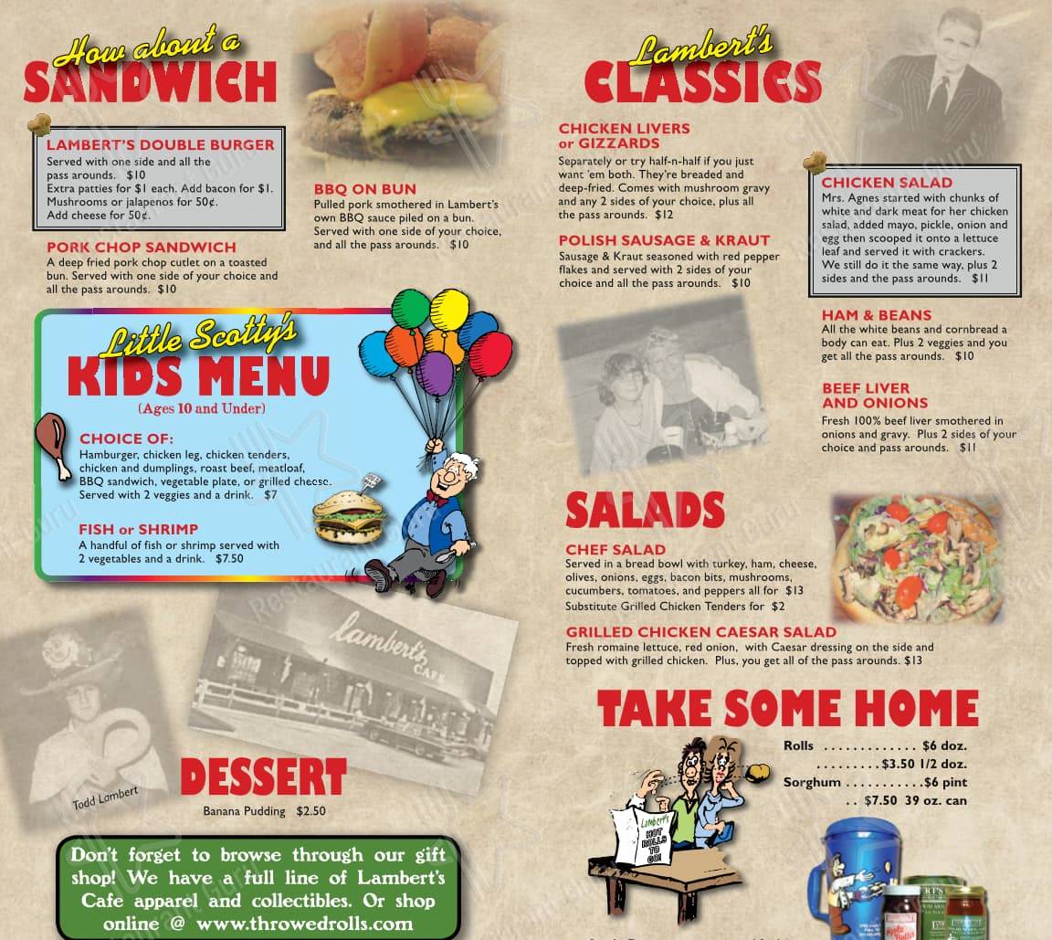Menu at Lambert's Cafe, Foley, S McKenzie St
