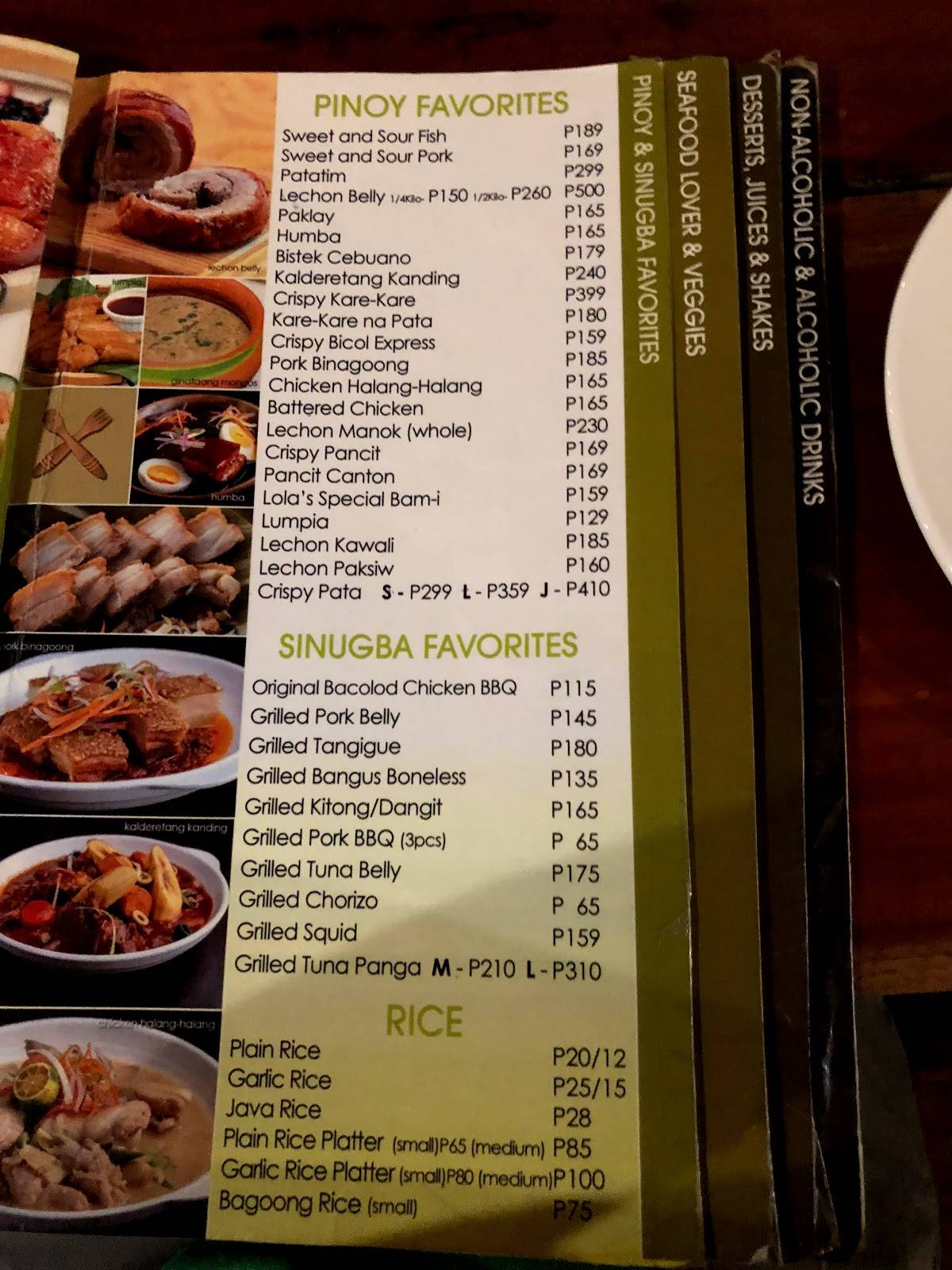 Menu at Lantaw Native Restaurant, Dumaguete, EJ Blanco Drive