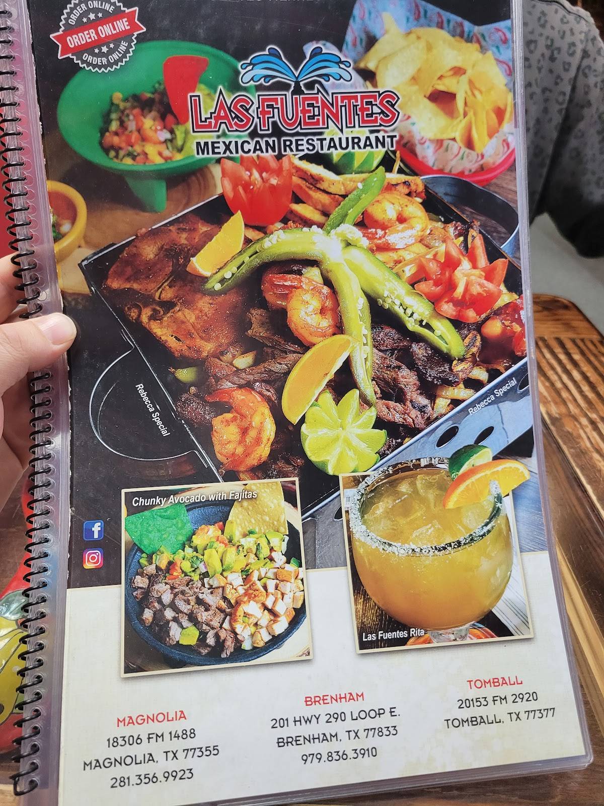 Menu at Las Fuentes restaurant, Brenham