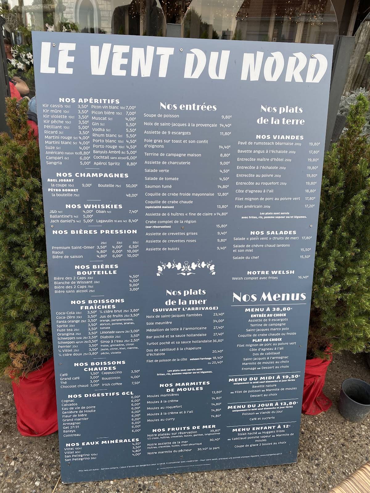 Menu au Le Vent du Nord restaurant, Audinghen
